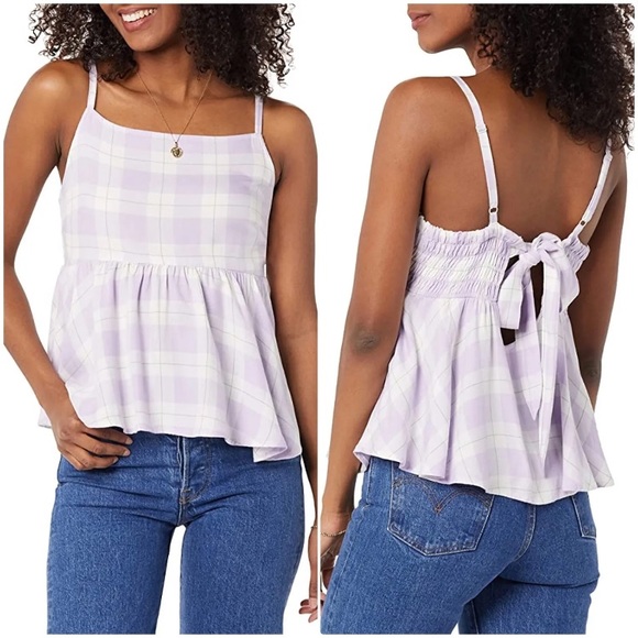 Goodthreads | Tops | Good Threads Crop Tank Top Plaid Lilac Tie Back M Xl | Poshmark